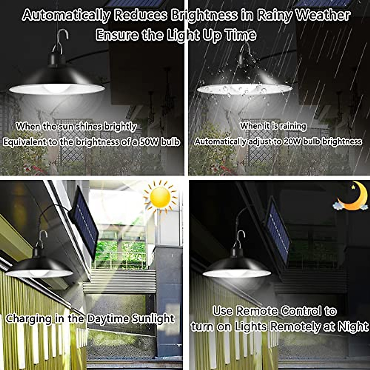 LEDHOLYT Solar Pandent Light, Indoor Outdoor Solar Powered LED Shed Light Barn Lights with Timer and Remote,Adopt Polycrystalline Silicon Solar Panel, Hanging Solar Lights for Garage Garden Porch