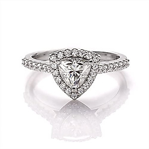 Diamond Jewelry 925 Sterling Silver Wedding Engagement Moissanite Ring 1.50CT Created Moissanite Trillion Cut G-H Color With Accents (10)