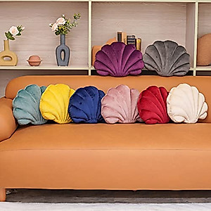 ARTMAGIC Seashell Shaped Decorative Throw Pillow 3D Velvet Cushion Ultra Soft Accent Floor Pillow for Couch Bed Sofa, Ivory, 14x11 inch