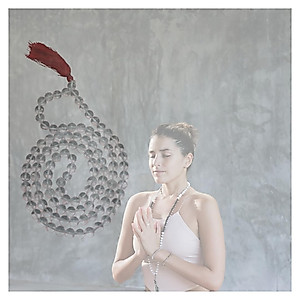 DHYANARSH Natural & Laboratory Tested Certified Original Sphatik/Crystal Agate Mala/Necklace (108+1 Beads) Healing Gemstone Necklace Mala for Unisex