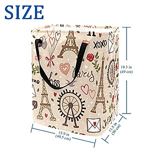 Romantic Pari Elffel Tower Print Collapsible Laundry Hamper, 60L Waterproof Laundry Baskets Washing Bin Clothes Toys Storage for Dorm Bathroom Bedroom