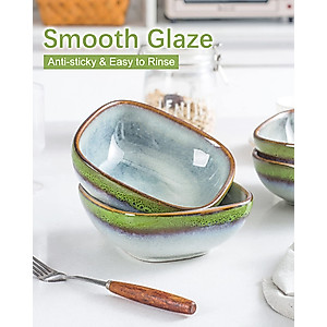 HENXFEN LEAD Ceramic Cereal Bowls, Square Serving Bowls 22 Oz for Side Dish, Appetizers, Salad - Oatmeal, Soup, Fruit Bowls Microwave Oven Safe, Set of 4 - Reactive Green