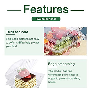 Jizvxe 100 Pack Clear Plastic Square Hinged Food Container,Disposable Plastic To Go Containers with Clear Lids,Cake Slice Containers Clamshell Takeout Tray for Pastry,Salad,Dessert(5.1"x 4.7"x 2.8")