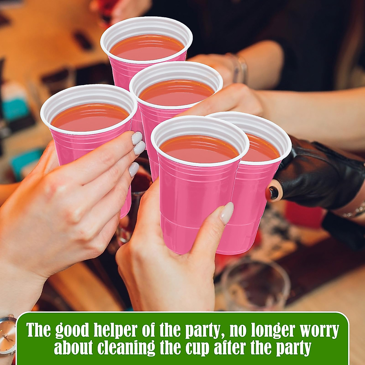 Mifoci 400 Pcs 16 oz Disposable Cups Bulk Large Plastic Cups Pack for Thanksgiving Christmas wedding Drinks Soda Punch Barbecues Picnics (Pink)