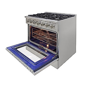 DUURA Elite DE360GRSSS Gas Range Cooktop 36-Inch with Porcelain Convection Oven and Broil Function, 6 Sealed Burners and Continuous Grates with Stainless Steel Construction, Silver