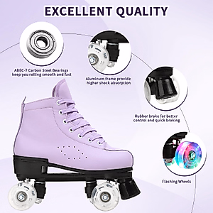 Women's Roller Skates Light Up Wheels, Adjustable Double Row Roller Skates Outdoor Shiny Derby Skates Illuminating for Teens and Youth (Purple Flash,9.5)