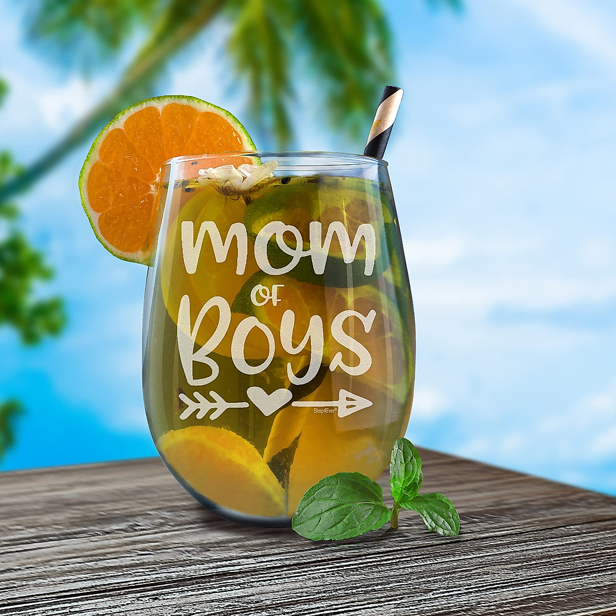 shop4ever Mom Of Boys Laser Engraved Stemless Wine Glass Boy Mom Glass