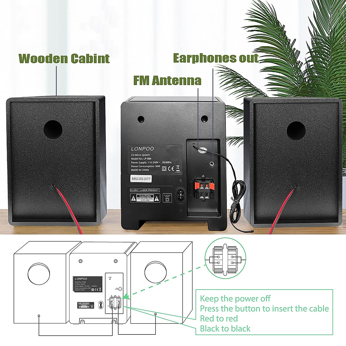 Home CD Stereo Shelf System - 30W Compact Micro Stereo System with CD Player, Bluetooth, FM Radio, Aux-in, USB Playback, 2-Way Music Crisp-Sound, DSP-Tech, Remote Control