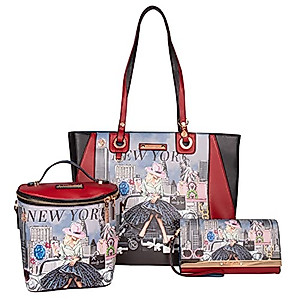 Nicole Lee Success in New York 3-in-1 Handbag Travel Set (Large Tote, Mini Zip Crossbody, Clutch Wristlet Wallet)