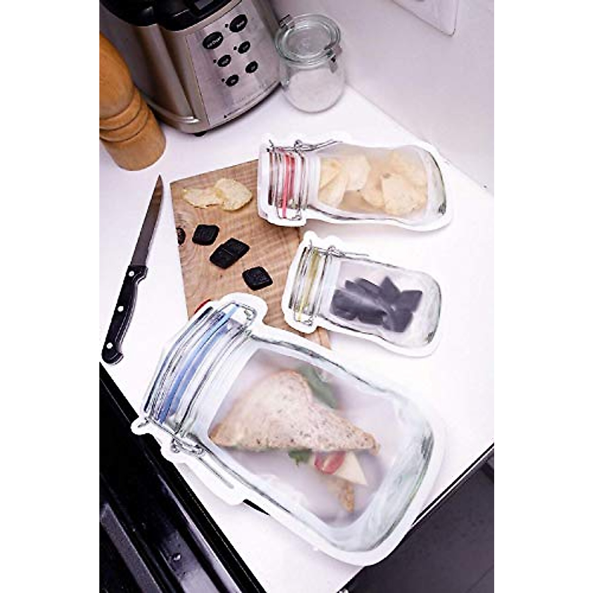 NATX 50Pcs Mason Jar Pattern Food Storage Bag Reusable Portable Stand Up Smell Proof Ziplock Bags Snack Saver Container Retail Package Bag Frosted Pouches Yellow 6×4.2in (15.7×10.5cm)