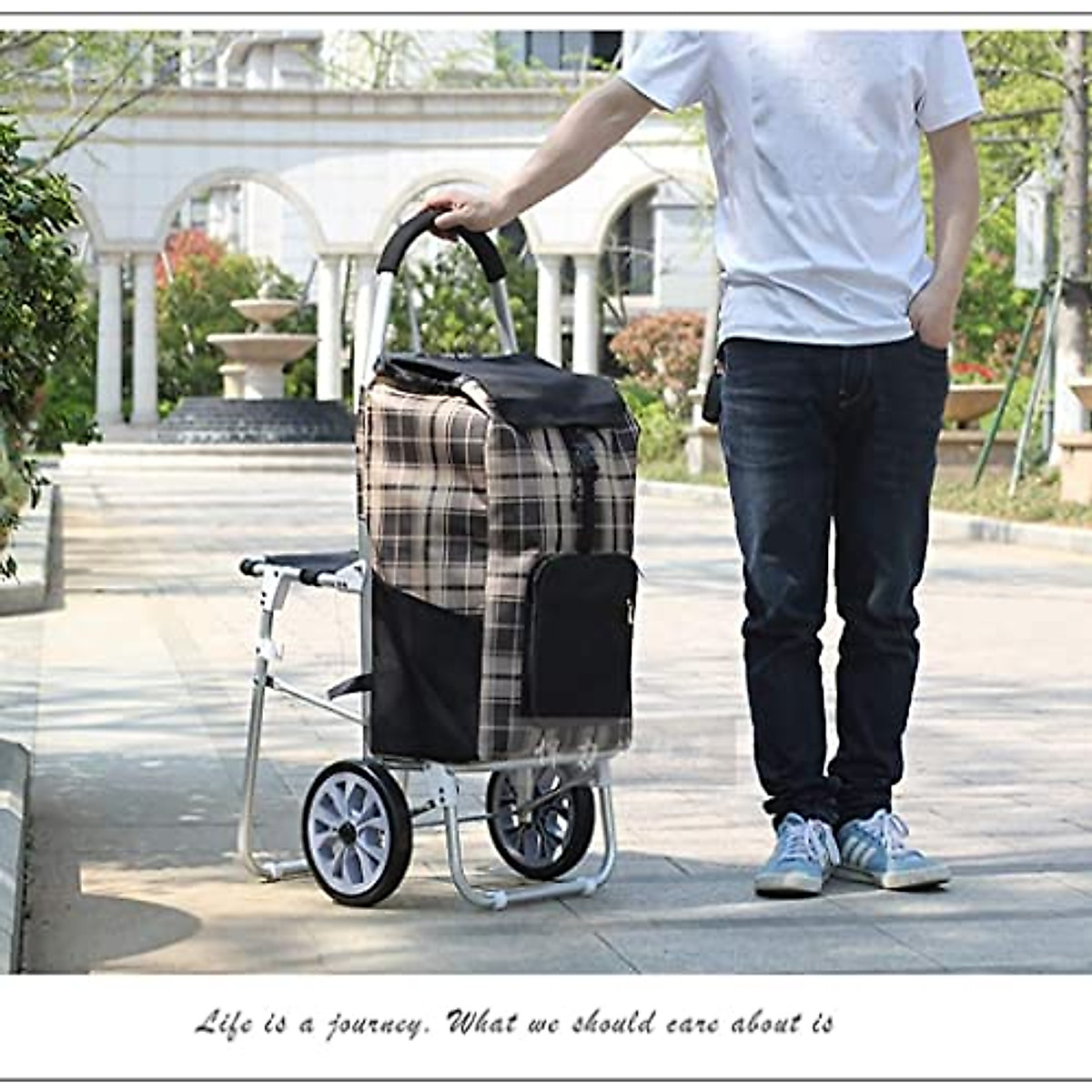 RAZZUM Large Hand Trucks,Stairs-Climbing Chair Shopping Cart, Folding Portable Grocery Shopping Cart, Luggage Cart Reinforced Seat, Folding Trolley with Stairs Trolleys/C