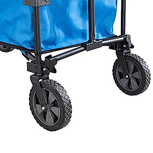 Sunjoy Collapsible Wagon with 255L Large Capacity, Utility Foldable Wagon Cart, Heavy Duty Beach Wagon with Big Wheels, Portable Garden Cart for Camping Fishing Sports Shopping, Blue