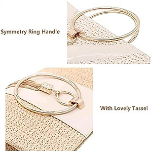 Straw Handbag Evening Bag Clutch Purses for Women,Elegant Summer Beach Tote Tassels Straw Top Handle Clutch with Chain (White)