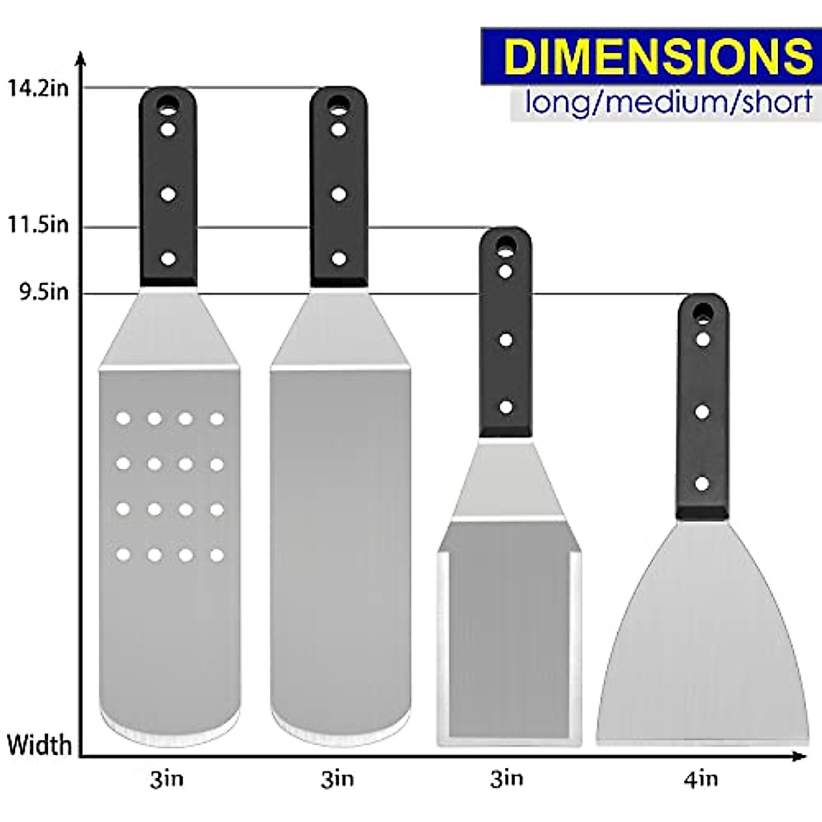 HaSteeL Griddle Accessories, 6-Piece Metal Spatula Set Stainless Steel with Riveted Handle for BBQ Flat Top Grill, Pancake Flipper/Griddle Scraper/Hamburger Turner - Dishwasher Safe