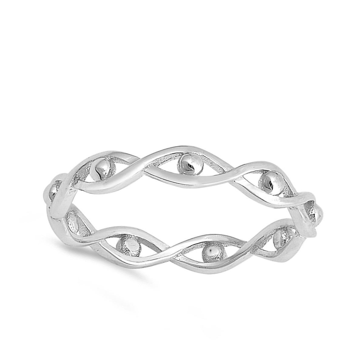 Simple Eternity Infinity Bead Evil Eye Stackable Sterling Silver Ring Size 12