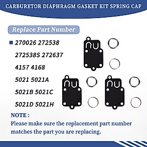 Getfarway Carburetor Diaphragm Gasket kit Fit for Spring Cap 2Hp Thru 5Hp Horizontal Engines, 270026 272538 272538S 272637 4157 (3 PCS)