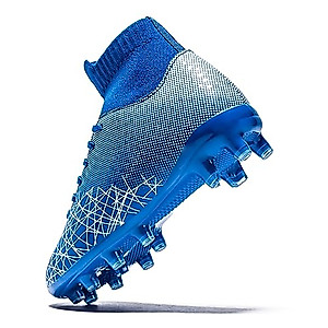 KouAzAz Kids Soccer Cleats Boys Girls Athletic Sport Shoes Outdoor Indoor Firm Ground Comfortable Football Shoes Blue