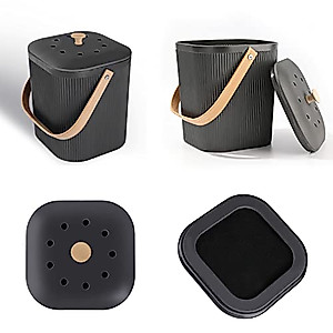 Compost Bin Kitchen, Yatmung Countertop Compost Bin, Compost Bucket Made of Bamboo Fiber, Small Compost Bin with Charcoal Filter, Black