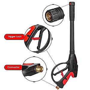 PROWESSPRO Pressure Washer Gun with Pressure Washer Wand Extension Replacement and 5 Nozzle Spray Tips, Power Washer Gun with M22 14mm and M22 15mm Fitting, 40 Inch Adjustable Length (21 Inch)