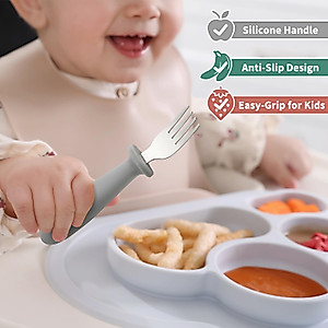 DRKIO 6 Pieces Toddler Utensils Set - Kids Silverware Set with Silicone Handle Children Safe 18/8 Stainless Steel Forks and Spoons Anti-Choke Design Food Grade Dishwasher Safe