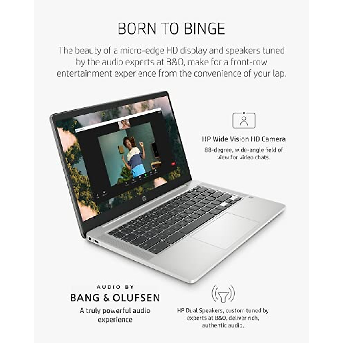 HP Chromebook 14 Laptop, Intel Celeron N4020, 4 GB RAM, 32 GB eMMC, 14” HD Micro-Edge Display, Chrome OS, Thin & Portable, 4K Graphics, Backlit Ash Gray Keyboard (14a-na0024nr, 2021, Mineral Silver)