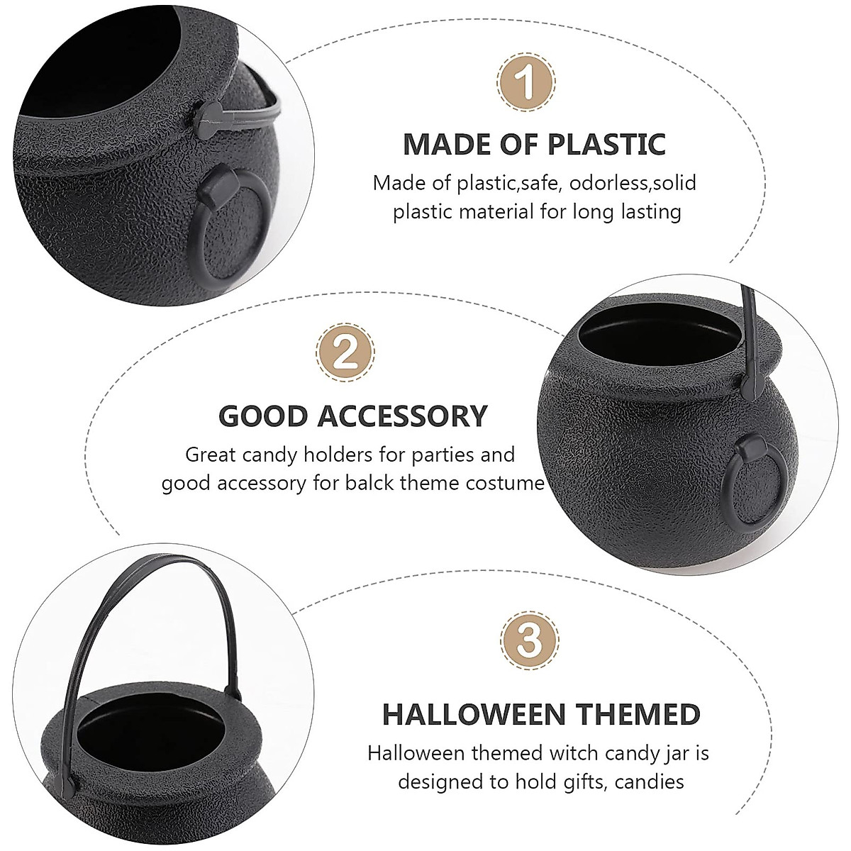 SEWACC 12 pcs 5x7cm Cauldron Kettles Handle Halloween Party Candy Buckets Witch Cauldron Decorations Hanging Props