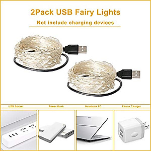 Blingstar Fairy Lights - 2 Pack of USB Powered Warm White 33Ft 100 LED String Lights - Perfect for Christmas, Parties, Weddings, Festivals, Bedroom and Table Decoration