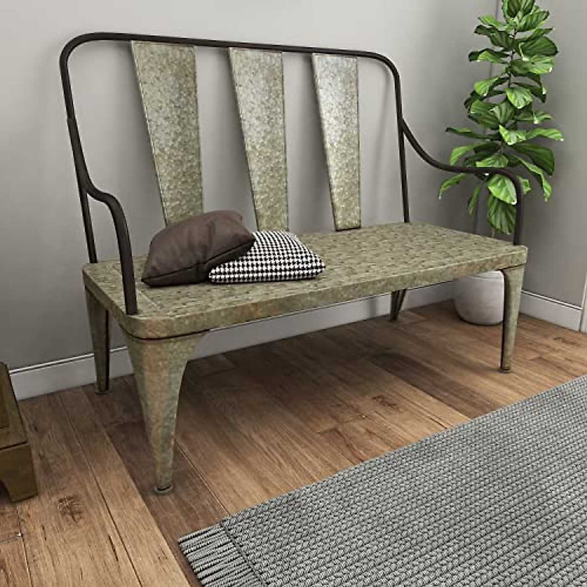 Deco 79 Farmhouse Metal Solid Outdoor Bench, 47" x 26" x 40", Silver