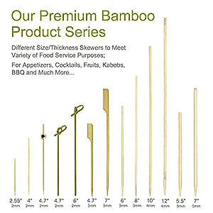 Minisland Premium 6 inch Bamboo Skewers for Appetizers Fruit Kabobs 3mm Thin Small Short Wooden Food Sticks 100 Counts, Many Sizes Choices 4.7"/5.5"/6"/7"/8"/10"/12" -MSL164