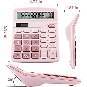 Office Desk Calculator, Cute Calculator for Kids, 12 Digits Battery Dual Power Financial Calculator with Big Button Large Display for Office Home and School (Pink)
