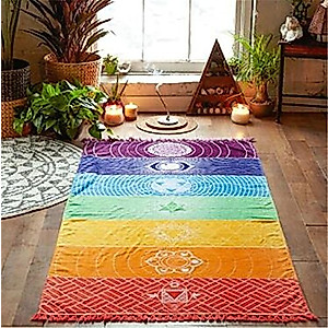 Yoga Mat Tapestry Rainbow 7 Chakra Stripes Beach Towel Summer Wall Hanging Mandala Blanket Travel Sunscreen Shawl Hippy Boho