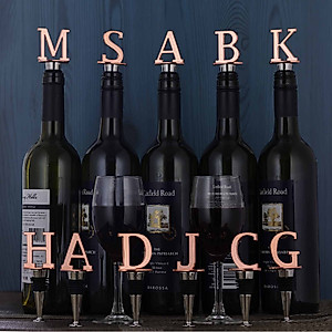 Wine Stoppers,Reusable Wine Bottle Stoppers,Rose Gold Plating, Letter Wine Stopper Perfect Wine Gift, Wide Used in Christmas,Kitchen Decor, Bar, Wedding Party, Letter(A to Z) (Rose Gold-Letters R)