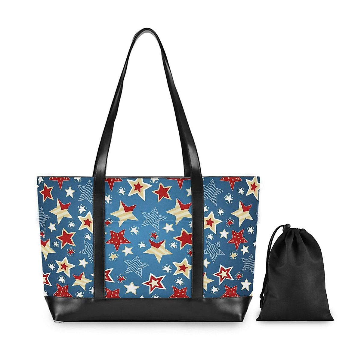 American Stars Flag Laptop Tote Bag for Women Teacher Canvas Tote Bags Travel Work Bag Handbags Purse with Fashion Zipper