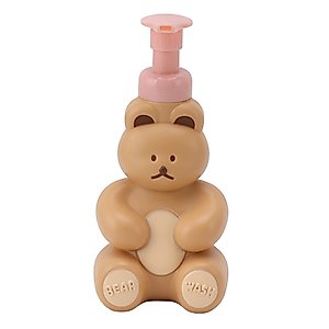 Empty Liquid Hand Dispenser Bottle Cartoon Bear Shape Shower Container Pump Bottle for Hand Washing (Large Milk Tea Color)