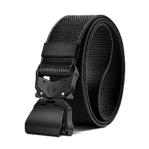 BULLIANT Men's Tactical Belt Military Rigger Elastic Nylon Belt fo Gift Men Work Heavy Duty 1.5",QUICK RELEASE(Black,30"-34" Waist Adjustable)