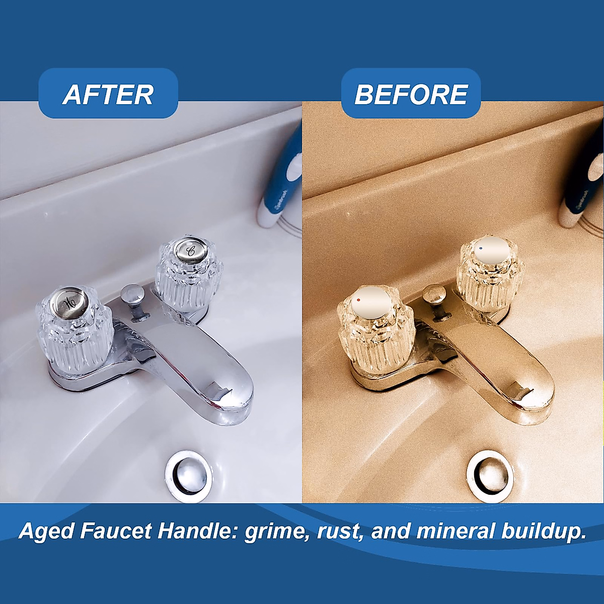 Grandiance Faucet Handles, Bathtub Faucet Knobs, Complete Faucet Rebuild Trim Kit Compatible with Delta/Delex faucets, Hot and Cold Faucet Replacement Handles in Clear Acrylic, 1 Kit