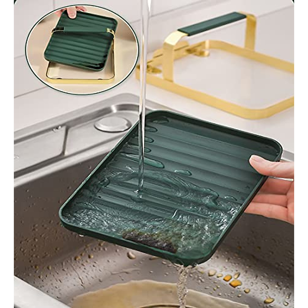 JIEQIJIAJU Cooking Spoon Rest, Multiple Utensil Rest with Drip Pad Spoon Holder for Stove Top Kitchen Gadgets Holder Cooking Utensil Organizer for Spoons, Spatulas, Ladles, Pot Lid Stand Holder, Gold