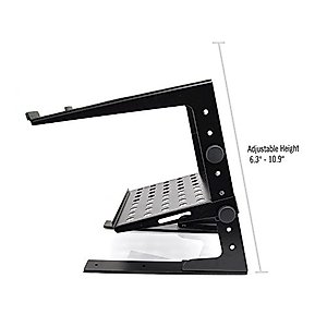 Pyle Portable Adjustable Laptop Stand - 6.3 to 10.9 Inch Standing Table Monitor or Computer Desk Workstation Riser with Shelf Storage and Height Alignment for DJ, PC, Gaming, Home or Office - PLPTS30