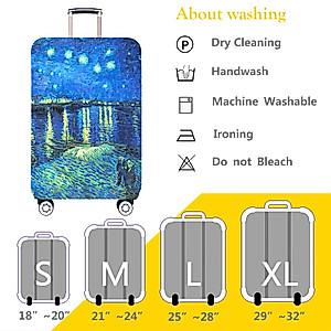TRAVEL KIN Thickened Luggage Cover ，Washable Travel Gear Cover，18/24/28/32 Inch Suitcase Spandex Protective Cover (XL(29"-32" luggage), Starry Night Over the Rhone)