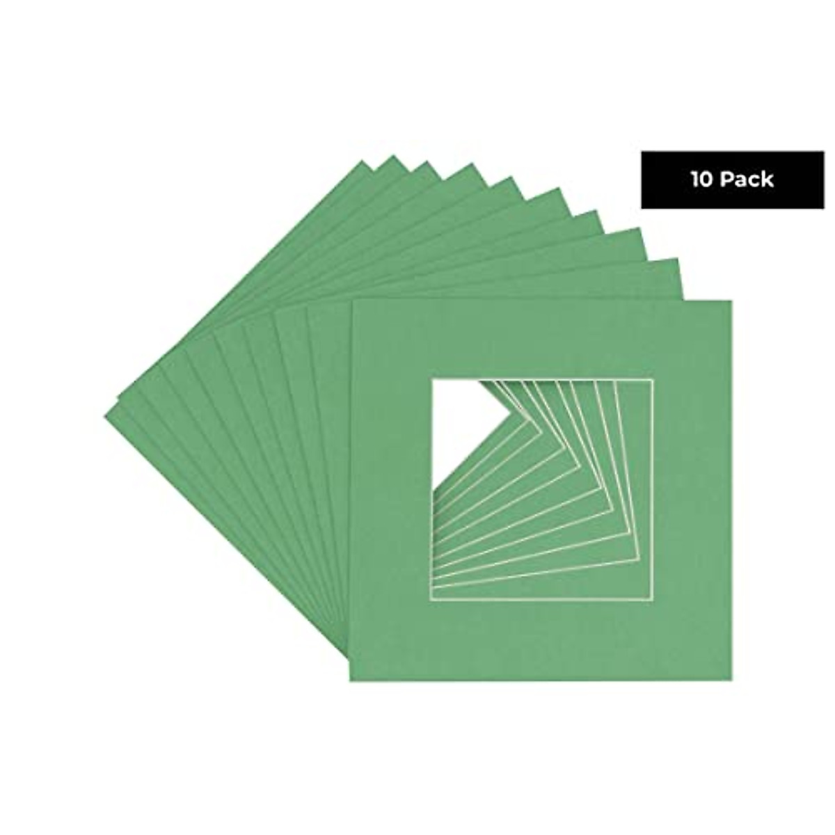Turf Green Jade Acid Free 24x24 Square Picture Frame Mat with White Core Bevel Cut for 8x8 Pictures - Fits 24x24 Frame - Pack of 10 Matboard Show Kits With Acid Free Backings & Clear Bags