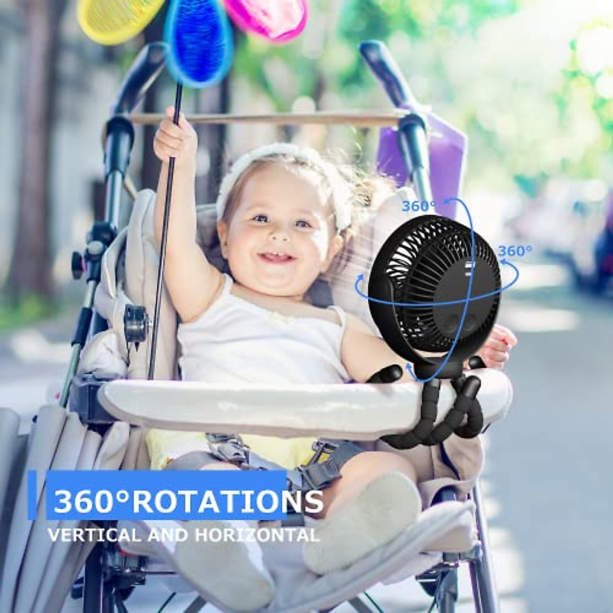 Stroller Fan - 65Hrs 12600mAh Rechargeable Fan, Timing Car Seat Fan, Portable Clip On Fan, Car Fan for Baby, Battery Operated Fan for Baby Stroller, Peloton, treadmill, Golf Cart, Beach, Bed, Dog