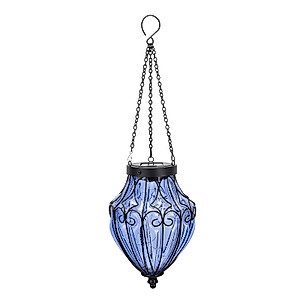 Afirst Hanging Solar Glass Lanterns - Glass Solar Lights with Hook Drop shape Handblown with 20 LED Fairy String Lights Decor for Yard Tree Fence Patio