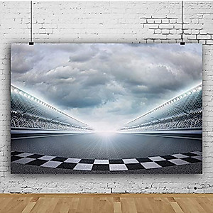 CSFOTO Polyester 6x4ft Finish Line Race Track Backdrops for Photography Car Racing Backgrounds Sports Car Backdrop for Birthday Party Bleachers Auto Motorsport Competition Champion Backdrop