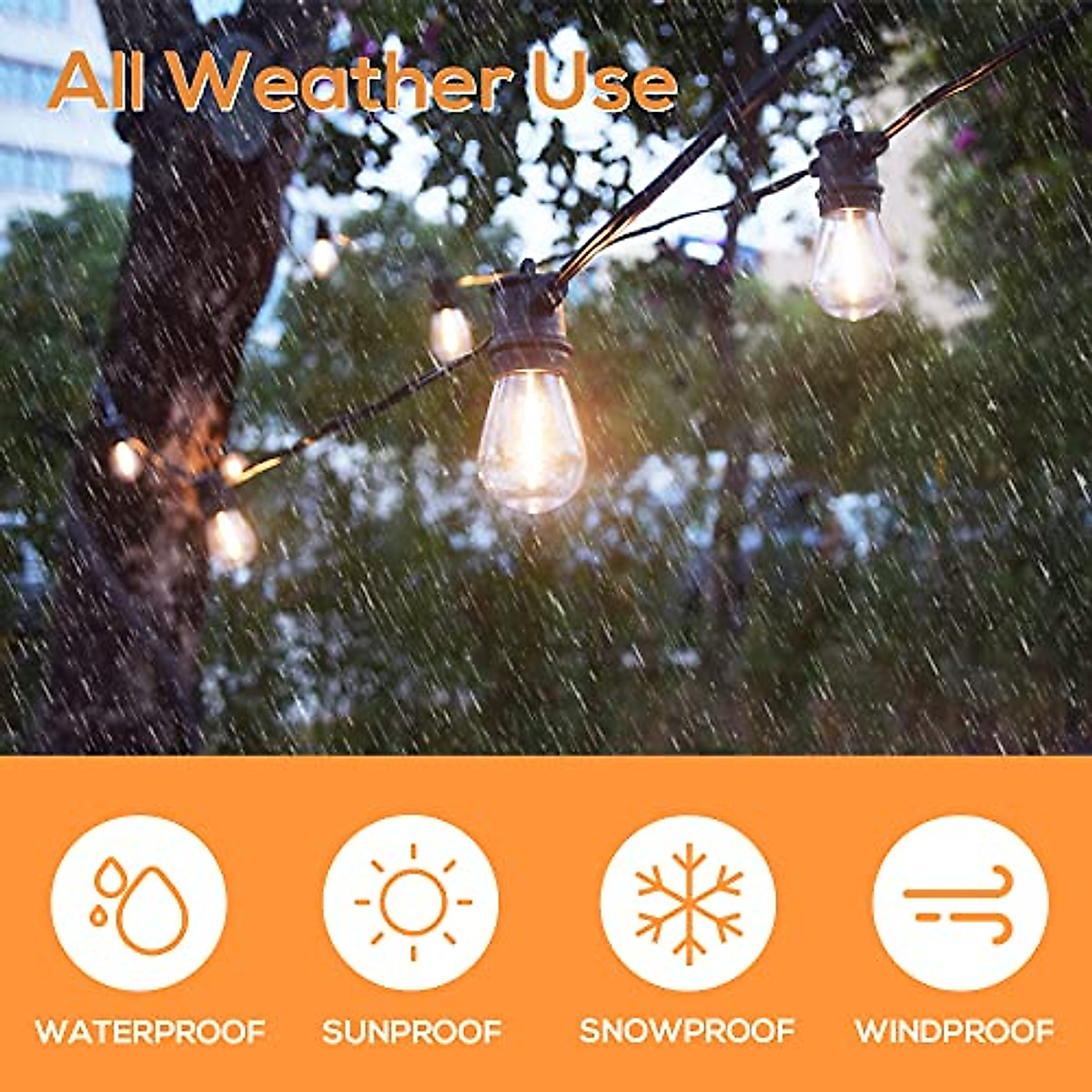 SUNTHIN Outdoor String Lights, 48FT Patio Lights with 16 LED Shatterproof Bulbs for Outside, Backyard, Deck, Porch, Garden, Bistro, Cafe, Party