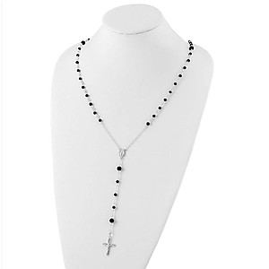Sterling Silver Polished Black Onyx Rosary Necklace QQH4998