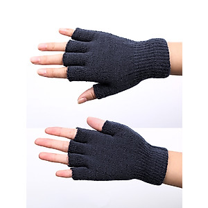 SATINIOR 2 Pair Unisex Half Finger Gloves Winter Stretchy Knit Fingerless Gloves in Common Size