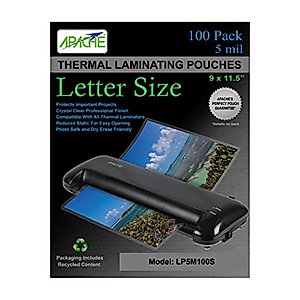 Apache Laminating Pouches 5 mil, for 8.5 x 11 inch Letter Size Paper 9 x 11.5 inch Sheets, 100 Pack
