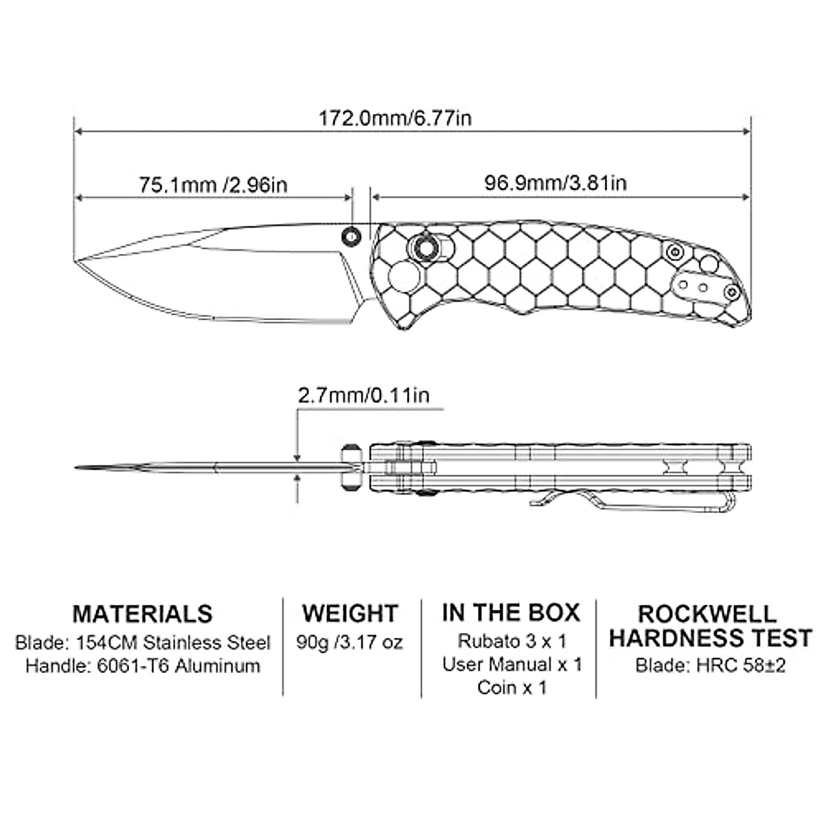OKNIF Rubato 3 Pocket Knife with 154CM Stainless Blade, Folding Knife for Camping, Hiking, Indoor and Outdoor Activities (OD Green)