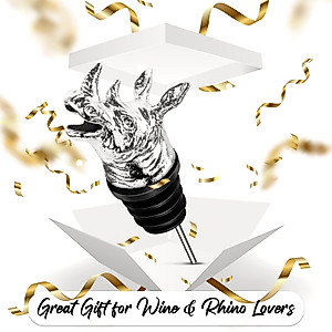 Lion Wine Pourer for Wine Bottles, Stainless Steel Animal Bar Liquor Bottle Pourer Liquor Pour Spout for Liquor Bottles, Speed Pourer Wine Areator Spout Bottle Pourer for Alcohol (Rhino)