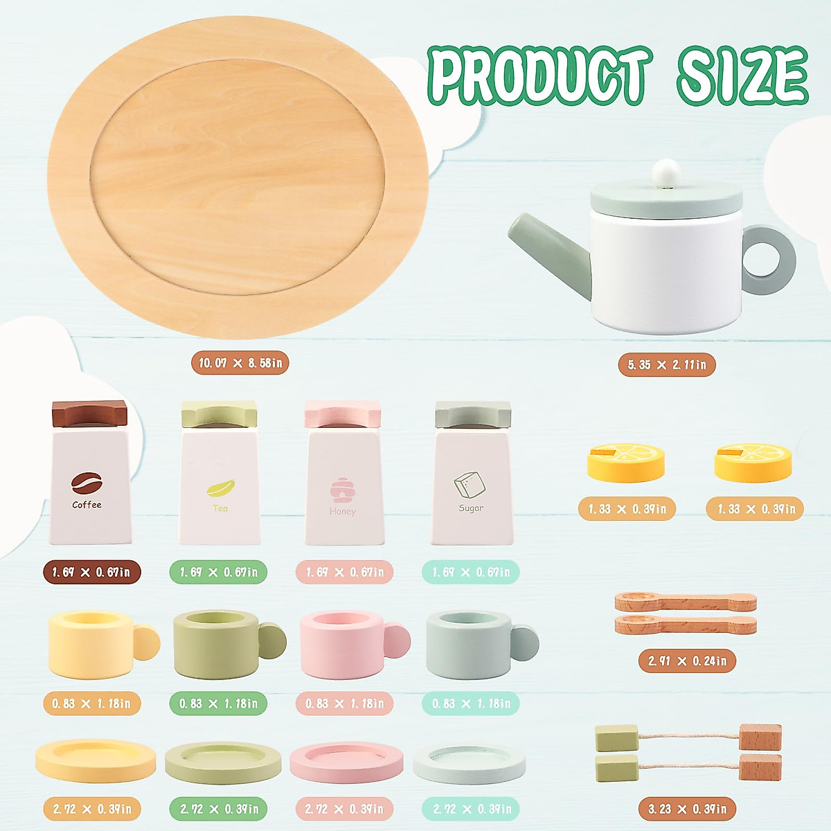 Wooden Tea Set for Little Girls - 20Pcs Tea Party Toys Set - Toddler Play Kitchen Accessories Play Food Toy for Kids Boys Girls